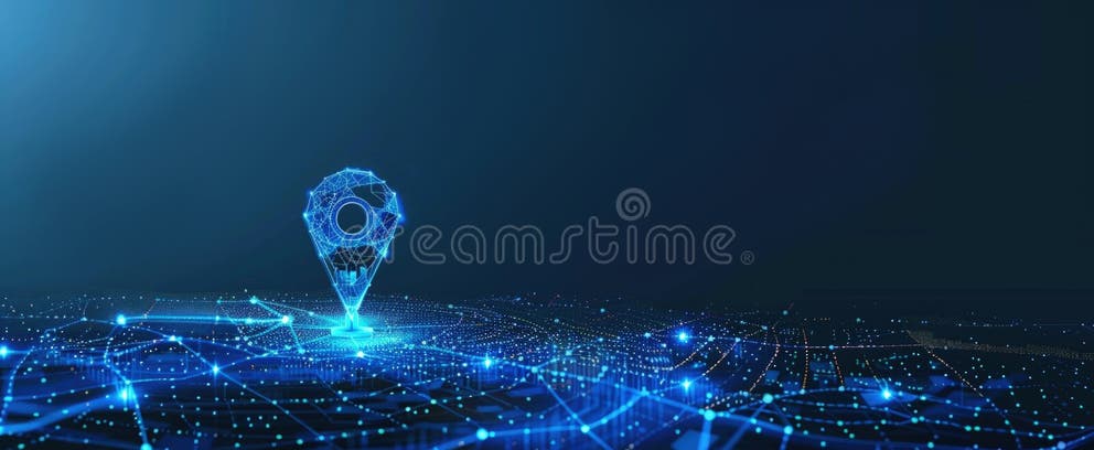 Abstract Blue Location Point or Map Pin on Path Digital Marketing ...