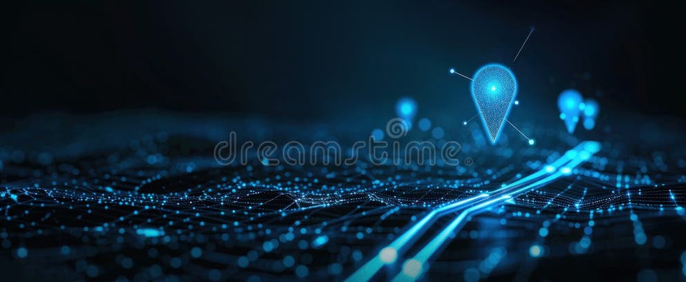 Abstract Blue Location Point or Map Pin on Path Digital Marketing ...
