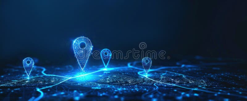 Abstract Blue Location Point or Map Pin on Path Digital Marketing ...