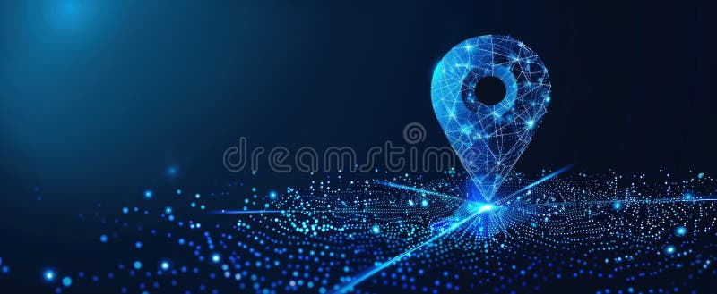 Abstract Blue Location Point or Map Pin on Path Digital Marketing ...