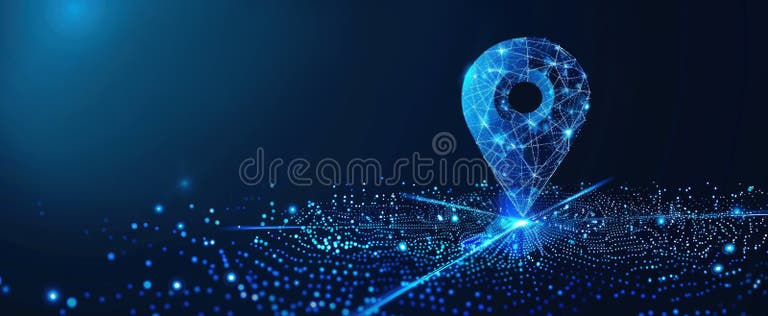 Abstract Blue Location Point or Map Pin on Path Digital Marketing ...