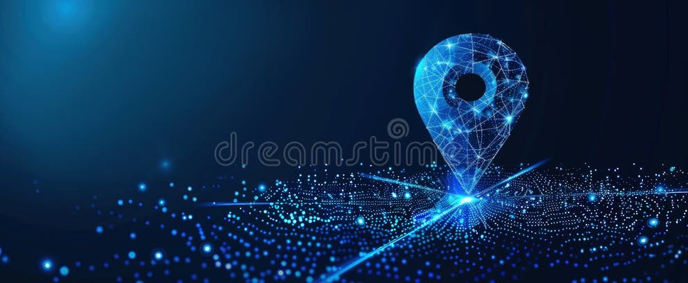Abstract Blue Location Point or Map Pin on Path Digital Marketing ...