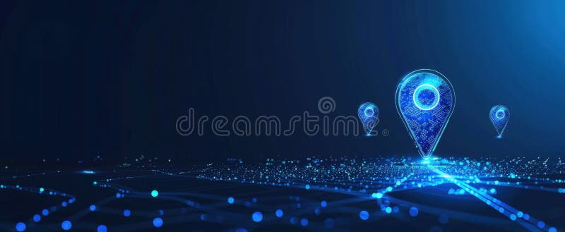 Abstract Blue Location Point or Map Pin on Path Digital Marketing ...