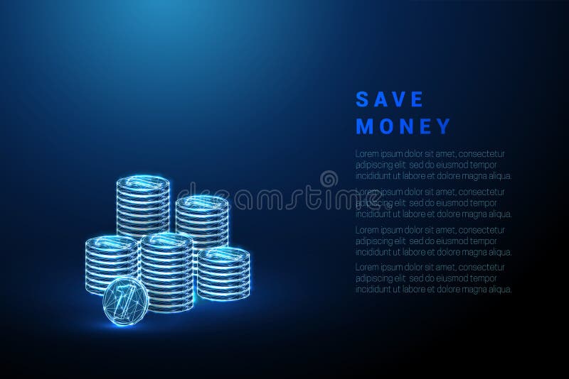 Abstract Blue Low Poly Group of Coins Stacks Stock Vector ...