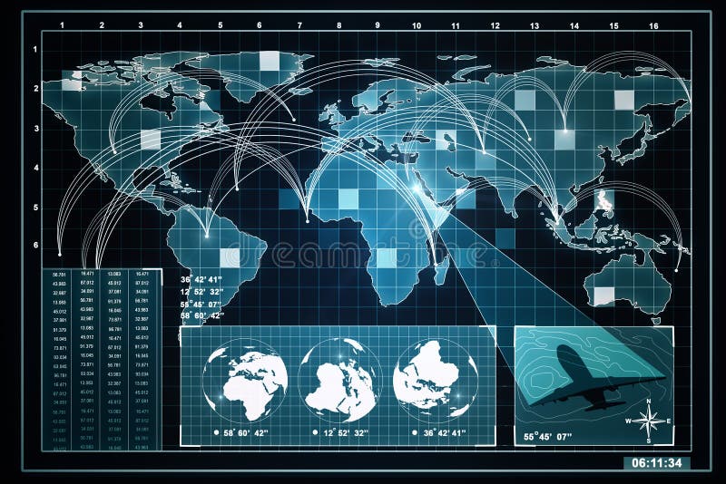 Abstract blue map stock illustration. Illustration of monitor - 151240851