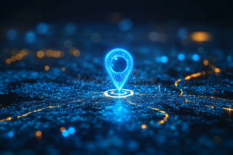 Abstract Blue Map Pin Symbolizing Digital Marketing Technology and ...