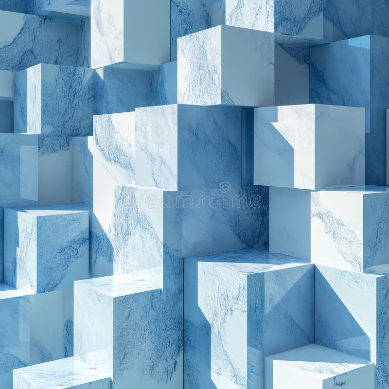 Abstract Blue Marble Cubes Background with Depth and Texture Stock ...