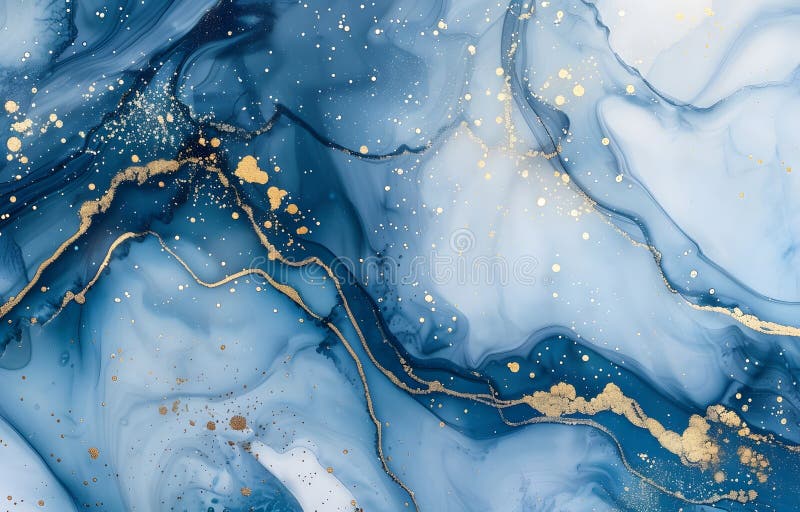 Abstract Blue Marble Pattern with Gold Glitter Stock Illustration ...