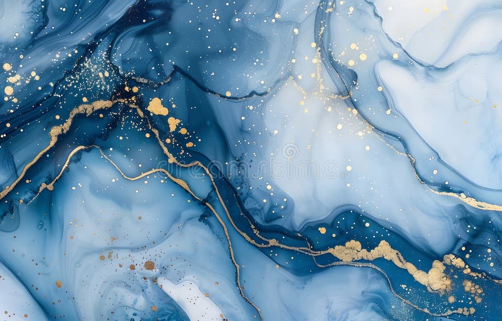 Abstract Blue Marble Pattern with Gold Glitter Stock Illustration ...
