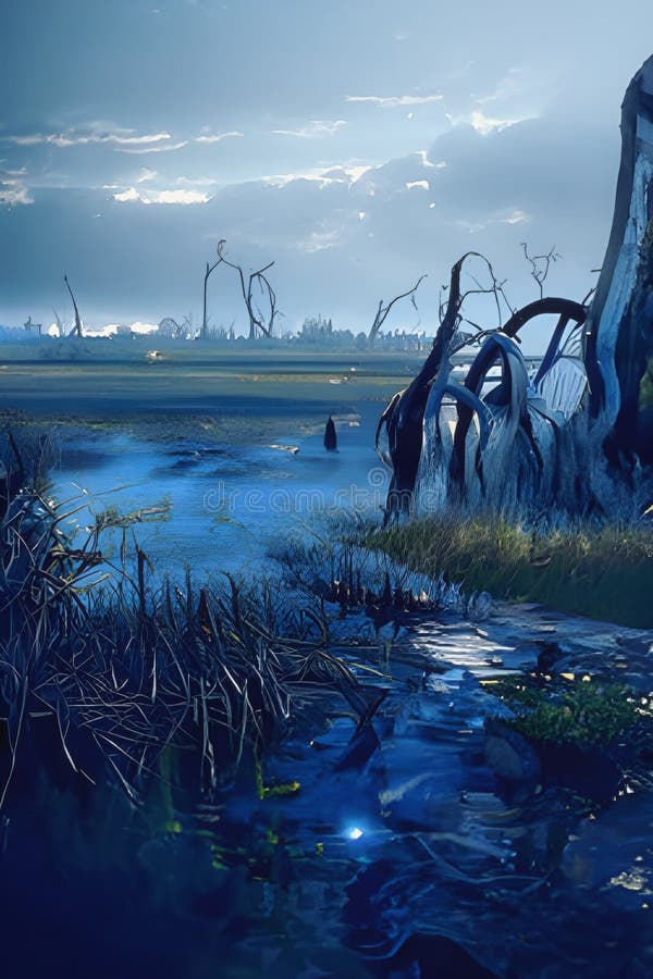 Abstract Blue Marsh Landscape Stock Illustration - Illustration of ...