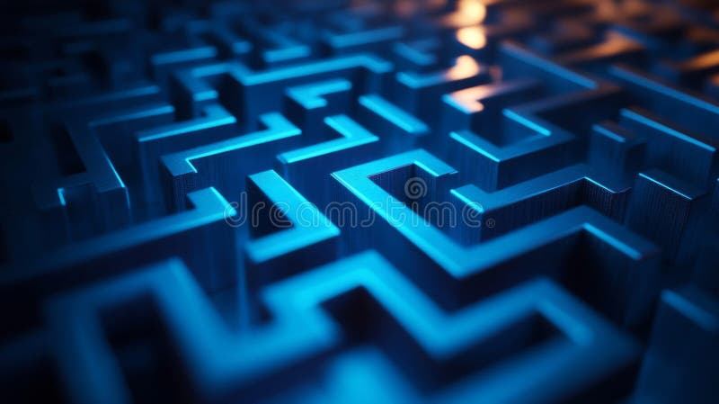 Abstract Blue Maze Labyrinth Puzzle with Complex Geometric Patterns and ...