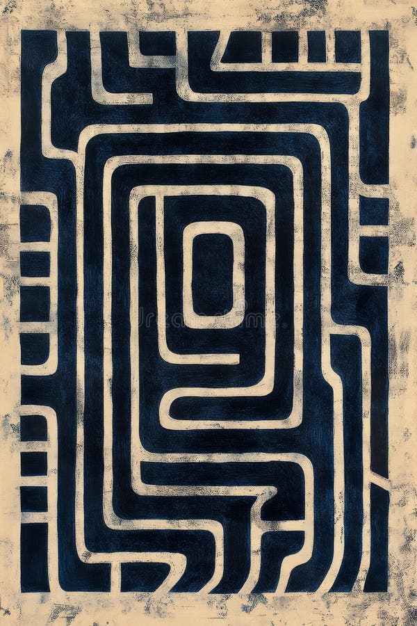 Abstract Blue Maze Pattern on Weathered Wall with Textured Surface ...