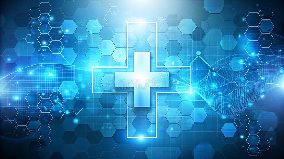 Abstract Blue Medical Cross Design with Hexagonal Pattern and Glowing ...