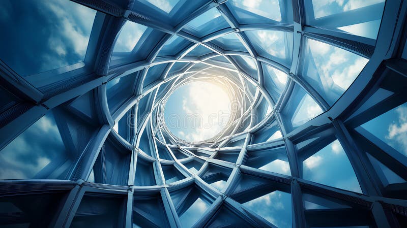 Abstract Blue Metal Structure Vortex Against Bright Sky Stock ...