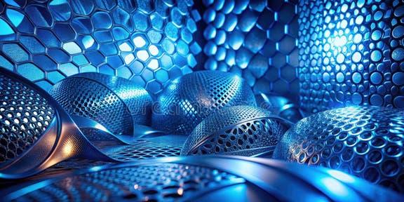 Abstract Blue Metallic Sphere and Lattice Structure Scene. Generative ...