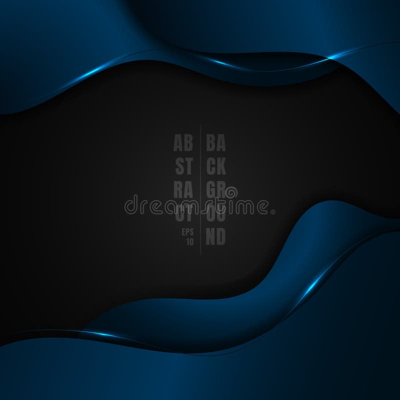 Abstract Blue Metallic Wave Shape with Lighting Effect on Black ...