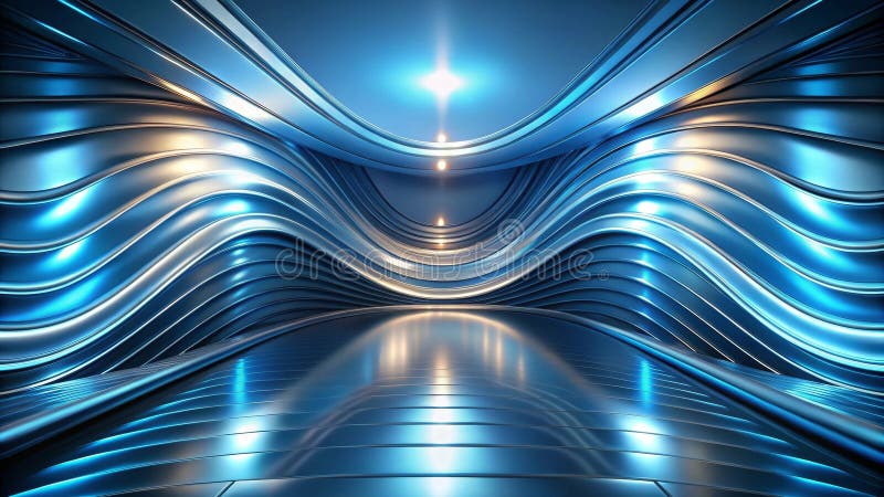 Abstract Blue Metallic Wave Structure with Glowing Lights. Generative ...