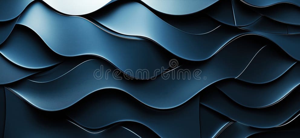 Abstract Blue Metallic Waves Texture with Smooth Curves and Reflections ...