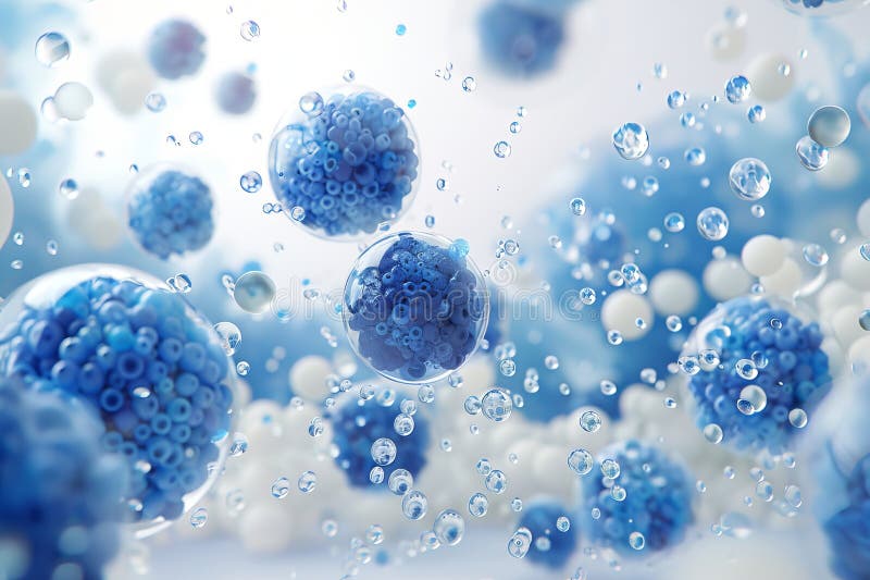 Abstract Blue Microbial Cells in Liquid Environment: Science and ...