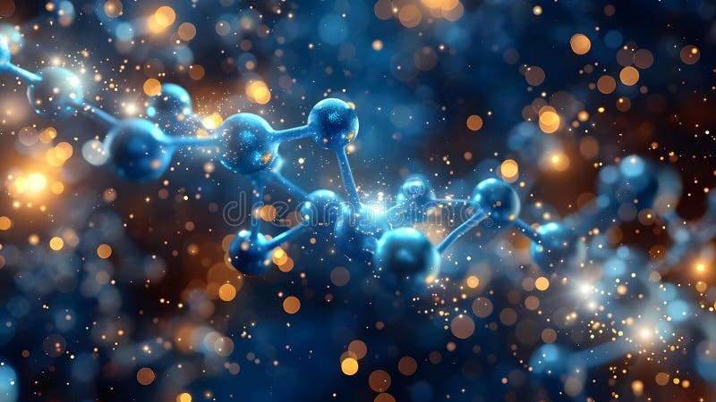 Abstract Blue Molecular Model Suspended Over Sparkly Background ...