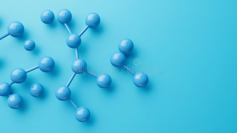 Abstract Blue Molecular Structure 3D Render on Light Blue Background ...
