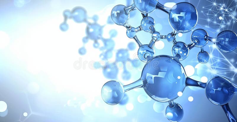 Abstract Blue Molecule Model Against a Blue and White Background Stock ...