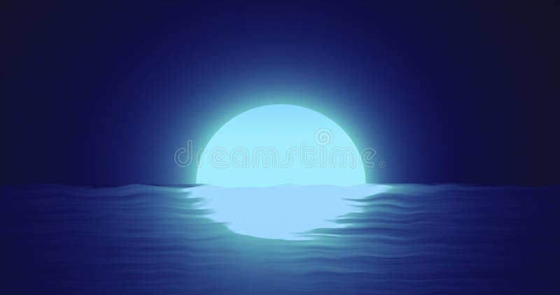 Abstract Blue Moon Over Water Sea and Horizon with Reflections Stock ...