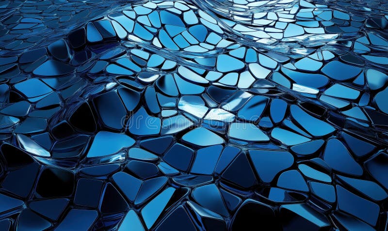 Abstract Blue Mosaic Surface, Reflective Tiles Creating Dynamic ...