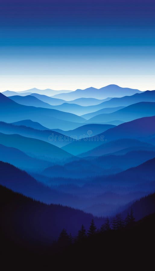 Abstract Blue Mountain Landscape, Fluid Gradient Shapes, Smooth Curves ...