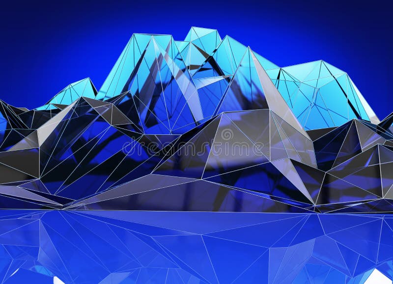 Abstract Blue Mountain Landscape in Polygonal, 3d Illustration Stock ...