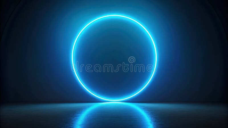 Abstract Blue Neon Circle Glowing in Dark Room. Generative AI Stock ...