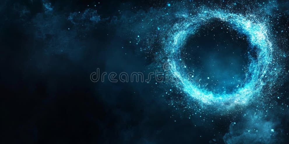 Abstract Blue Neon Circle with Particles on a Dark Background, Glowing ...