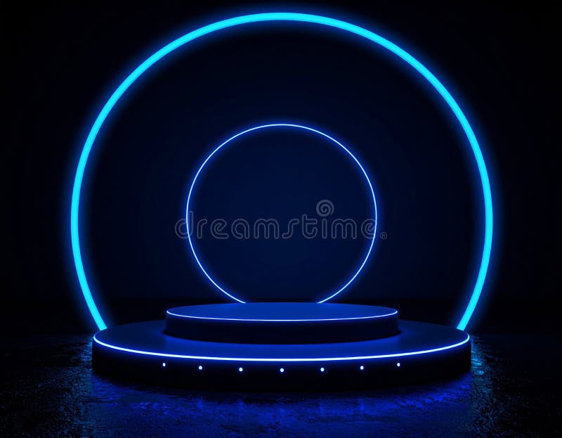 Abstract Blue Neon Circles Stage Platform Stock Illustration ...