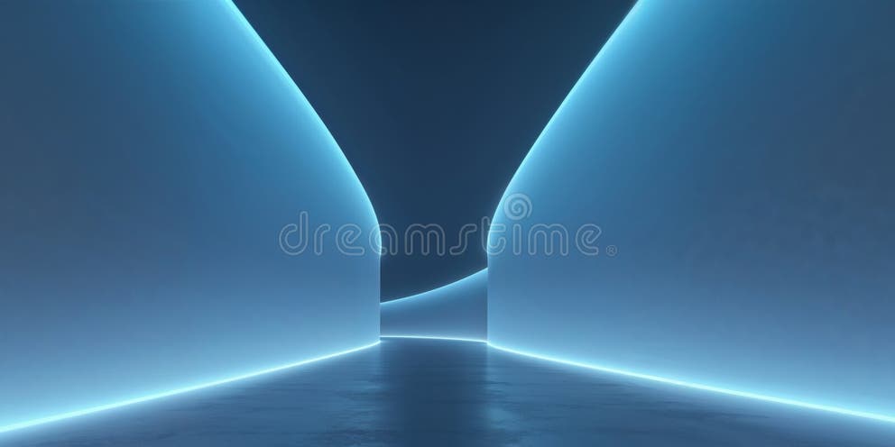 Abstract Blue Neon Corridor Futuristic Pathway. Stock Photo - Image of ...