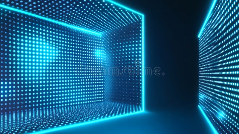 Abstract Blue Neon Light Cube Digital Art Stock Image - Image of ...