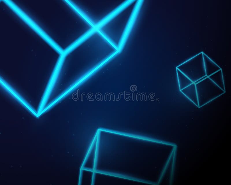Abstract Blue Neon Light 3d Box Shape on Dark Background. Vector ...