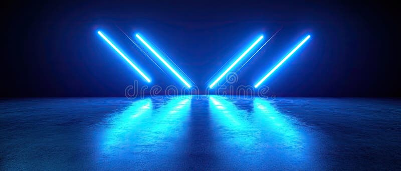 Abstract Blue Neon Light Streaks Over a Reflective Surface Stock ...