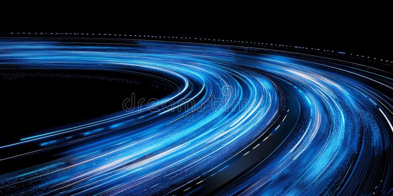 Abstract Blue Neon Light Trails. Speed Motion Lines Background with Glowing Round Frames Stock ...