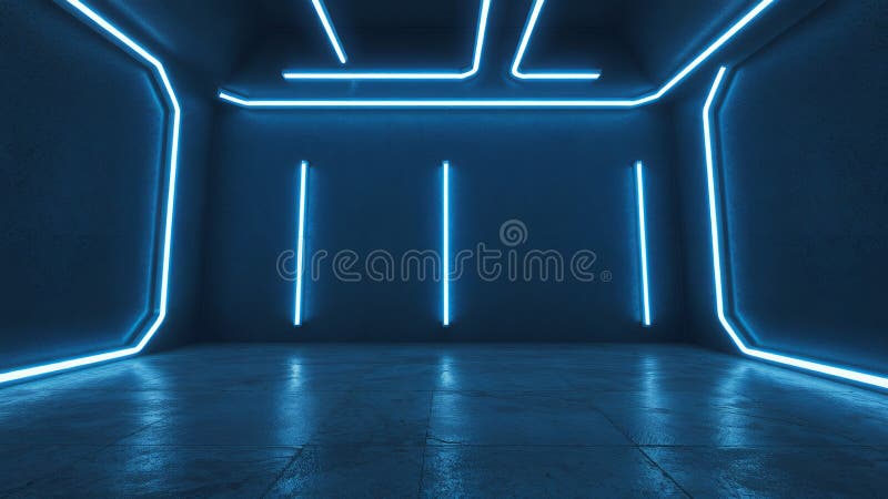 Abstract Blue Neon Lights in a Dark Room Stock Illustration ...