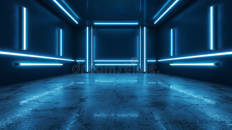 Abstract Blue Neon Lights in a Dark Room Stock Illustration ...