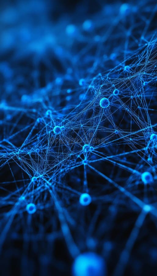 Abstract Blue Network Bright Connections, Nodes, and Intertwined Lines ...