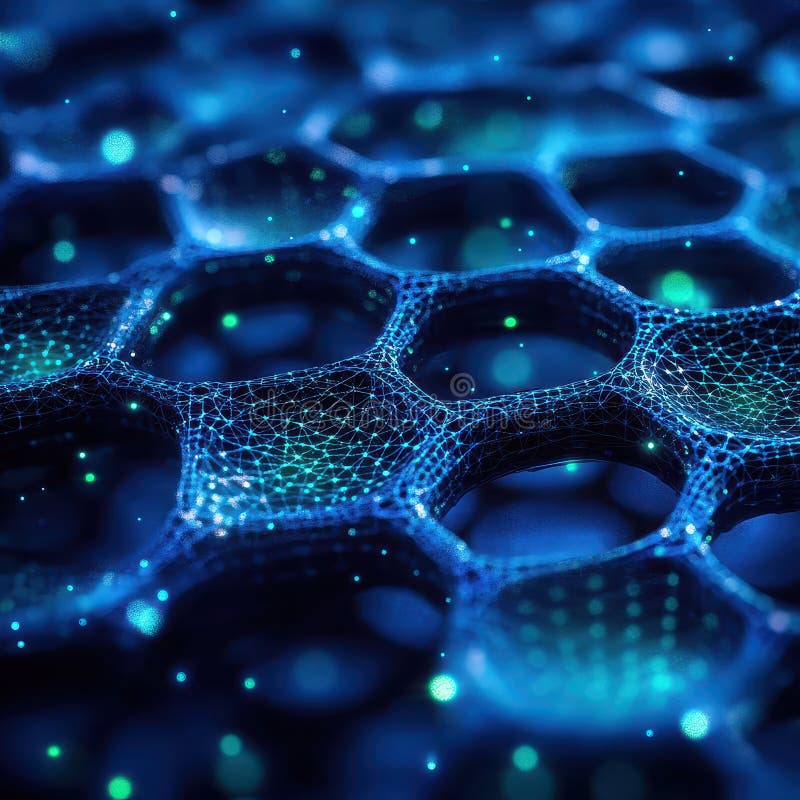 Abstract Blue Network of Connected Hexagons and Dots in Space Stock ...