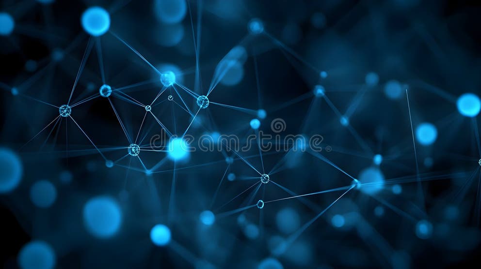 Abstract Blue Network Connection with Dots and Lines on Dark Background ...