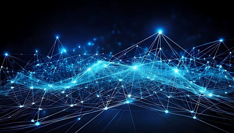 Abstract Blue Network of Glowing Lines and Points, a Dark Futuristic Design Stock Illustration ...