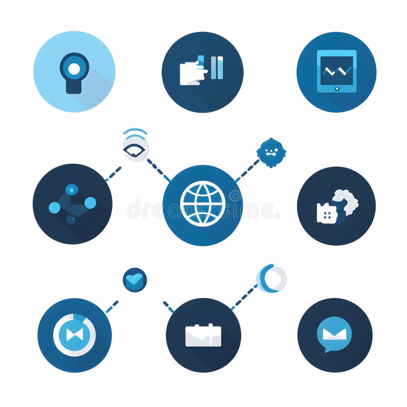 Abstract Blue Network Icons Global Communication Data Connections Stock ...