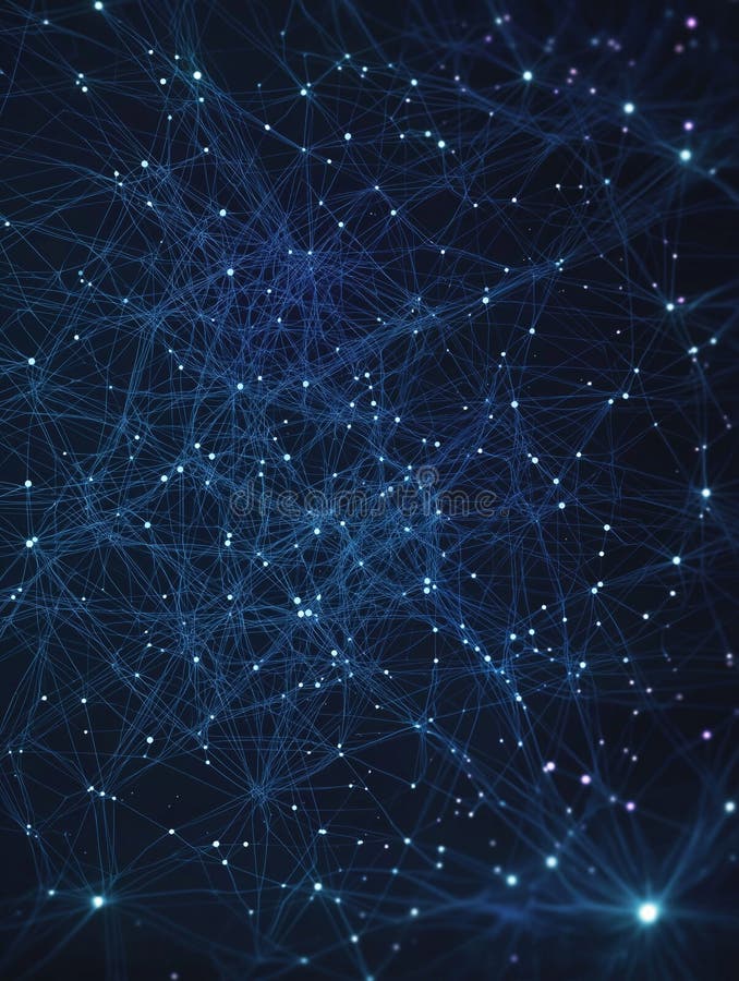 Abstract Blue Network of Interconnected Light Points and Lines on Dark ...