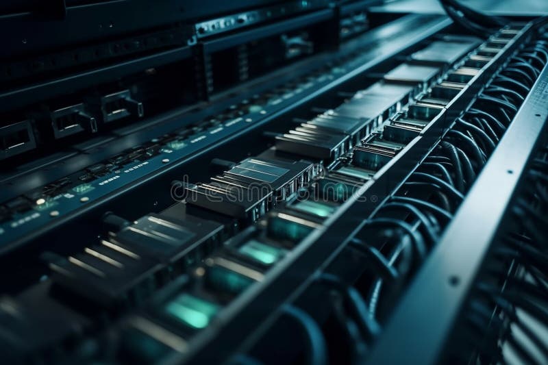 Abstract Blue Network Panel, Switch and Cable in Data Center ...