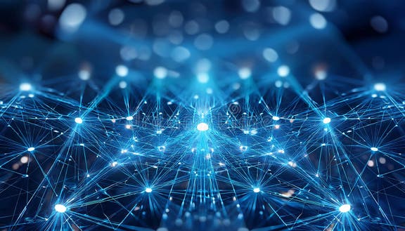 Abstract Blue Network Represents Connections, Data Flow, and ...