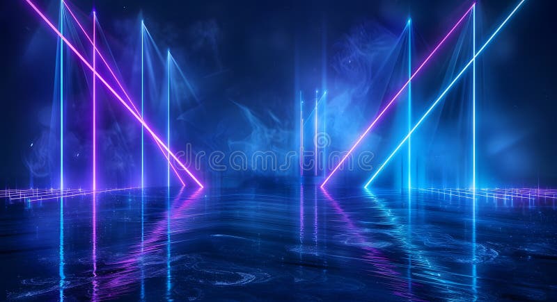 Abstract Blue Night Background with Laser Lights and Neon Lines Stock ...
