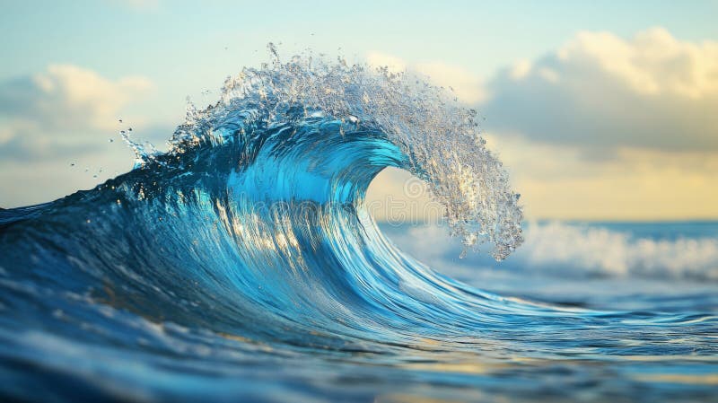 Abstract Blue Ocean Wave Digital Art Stock Illustration - Illustration ...